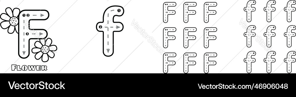 Letter f trace uppercase and lowercase abc Vector Image
