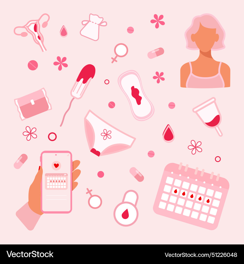 Set female menstruation period elements Royalty Free Vector