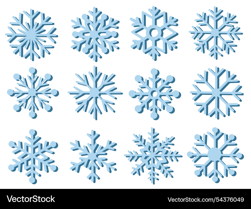 A collection of stylized blue snowflake designs Vector Image