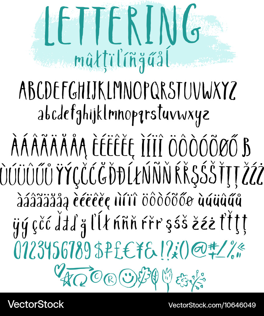 Multilingual lettering style alphabet Royalty Free Vector