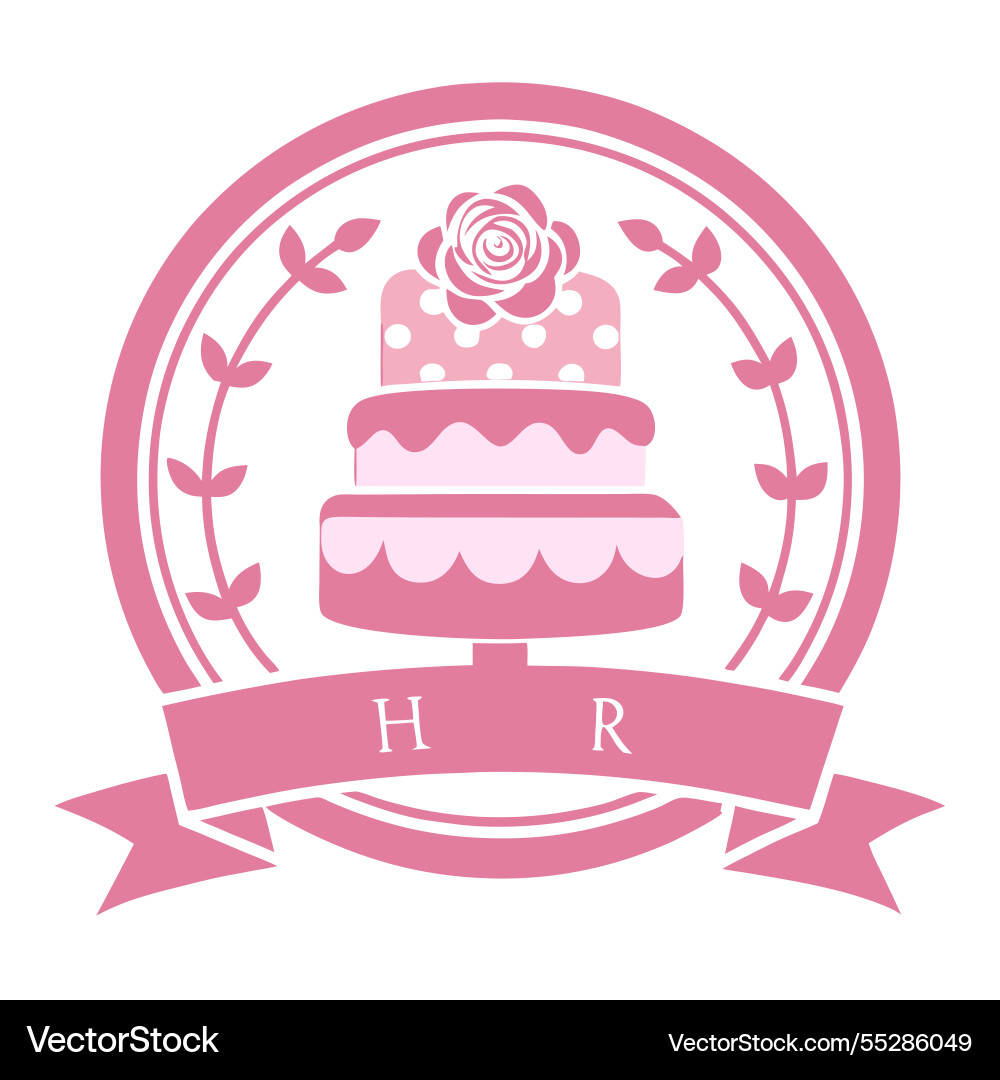 Pink wedding cake logo circular emblem floral Vector Image