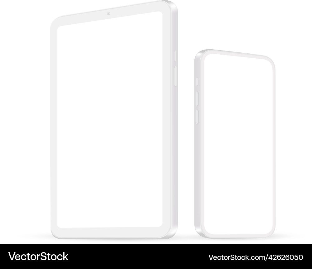 Clay tablet and smartphone mockup side view Vector Image