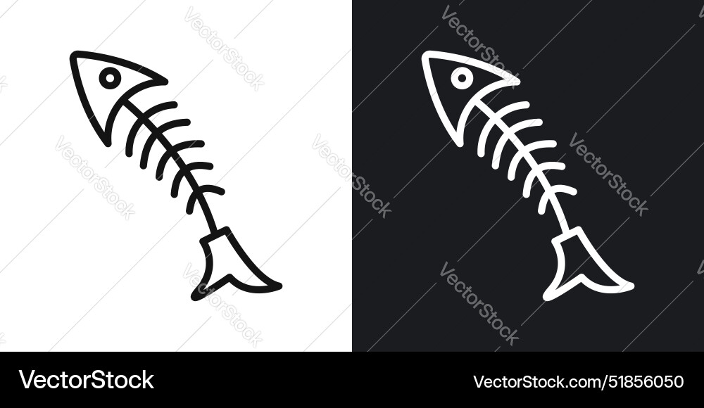 Fish bones icon set in black and white outlines Vector Image
