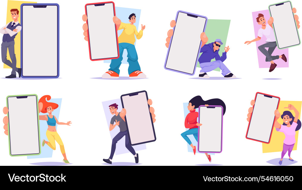 People with phone stylized characters talking Vector Image