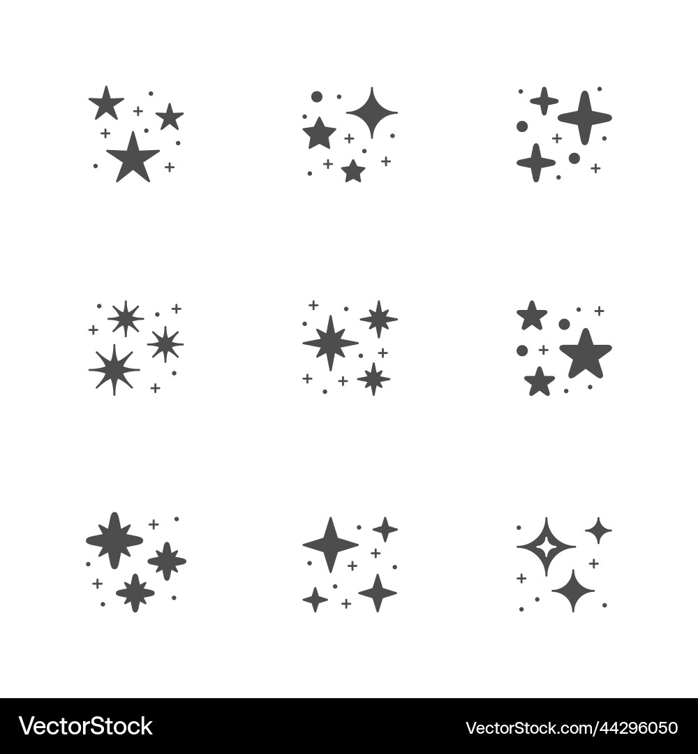 Set Glyph Icons Of Star Shine Royalty Free Vector Image