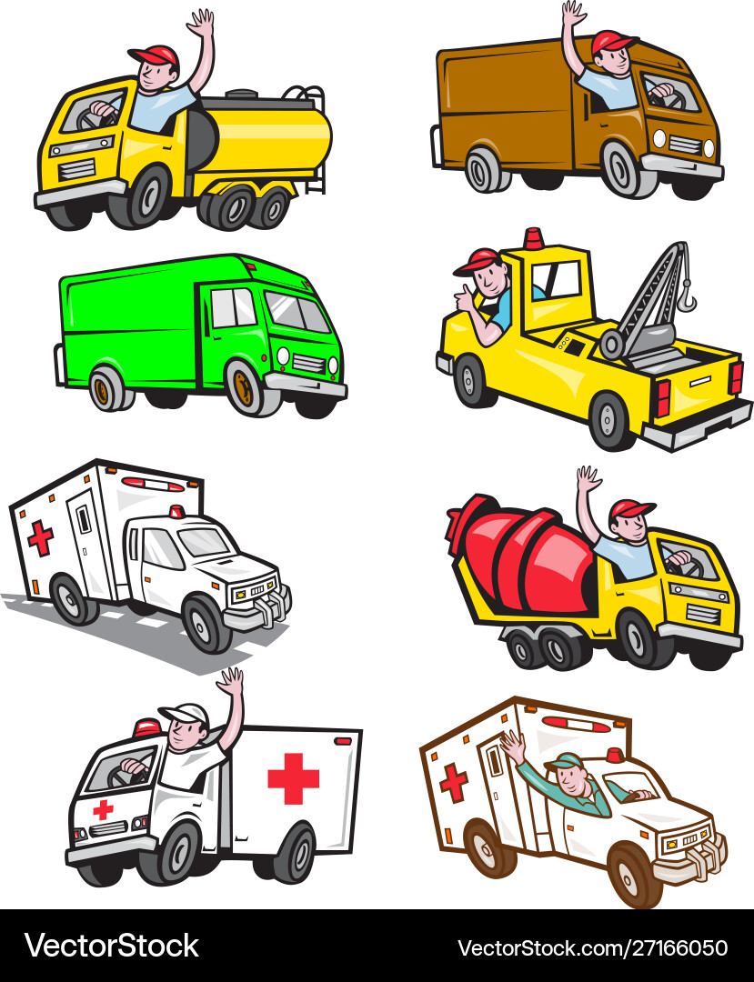 LKW Fahrer Cartoon Set Lizenzfreies Vektorbild