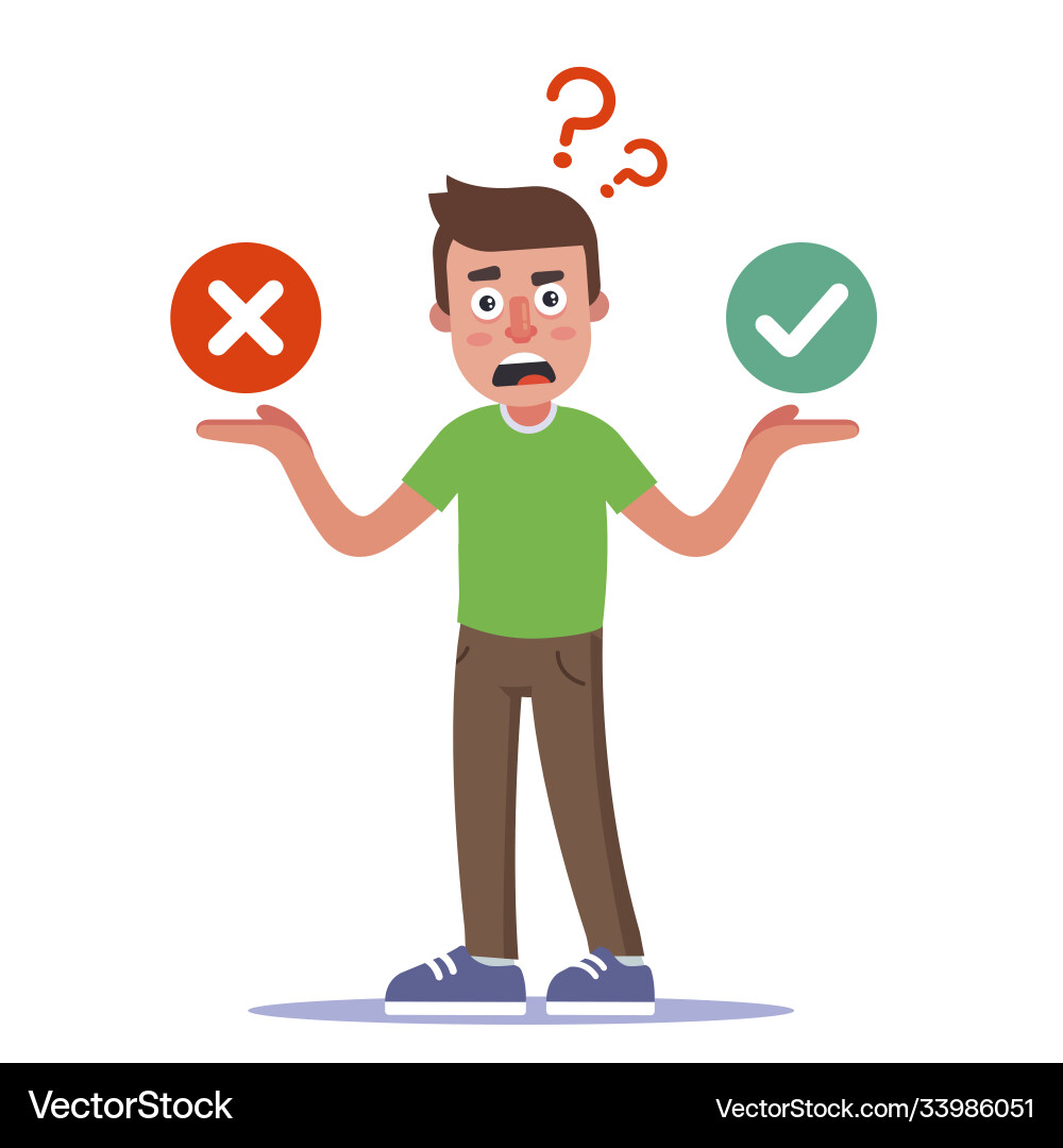 An uncertain character makes a decision Royalty Free Vector