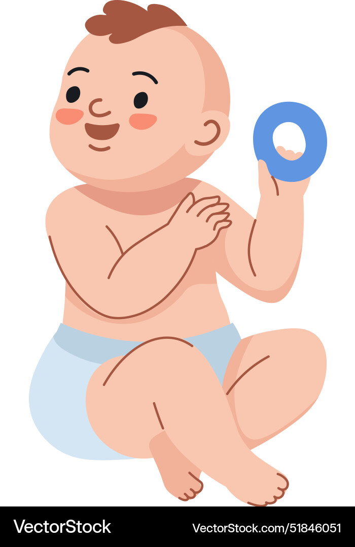 Baby sitting holding blue ring Royalty Free Vector Image