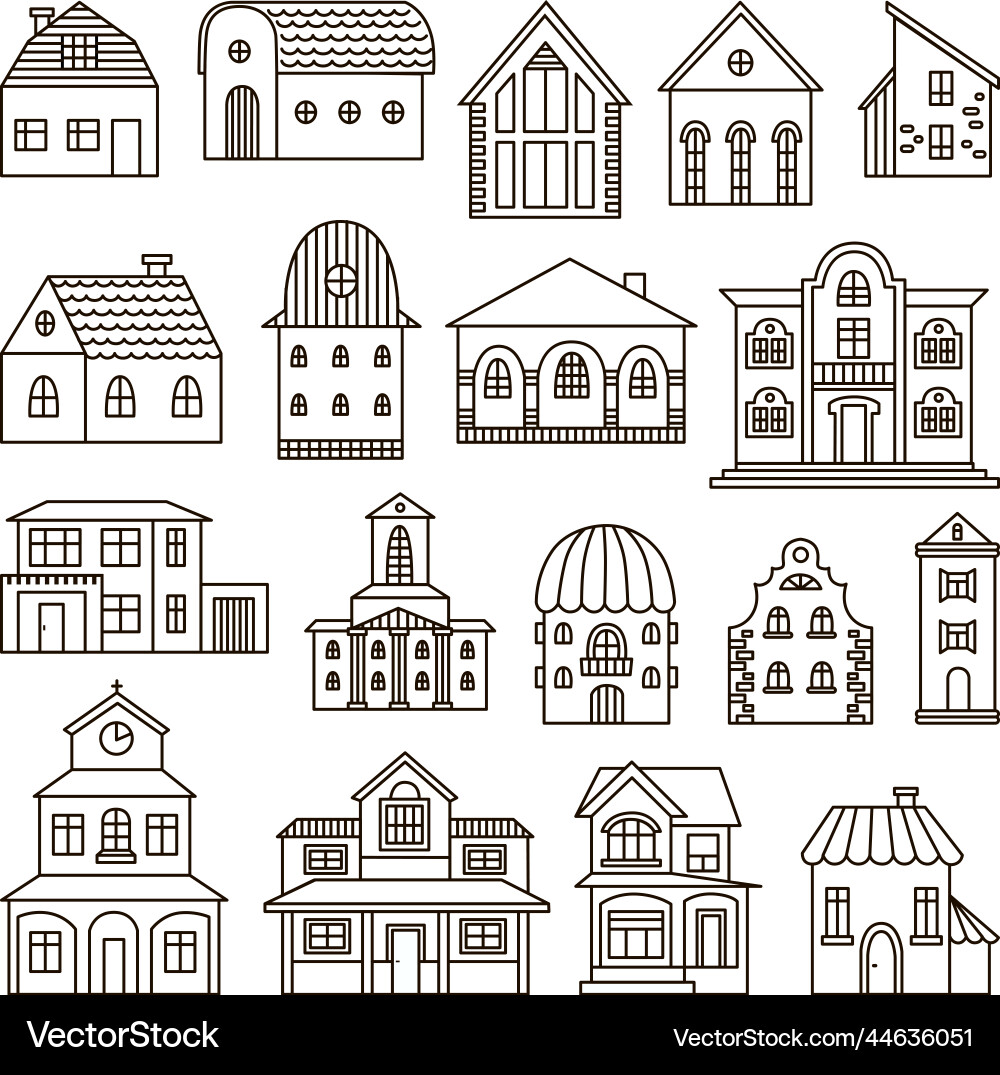 Doodle line different houses hand drawn house Vector Image