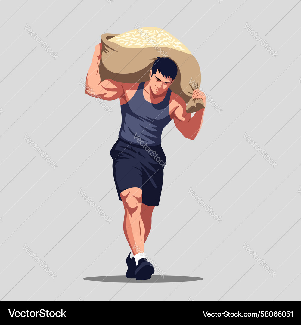 Muscular Man Carrying Heavy Sack Royalty Free Vector Image