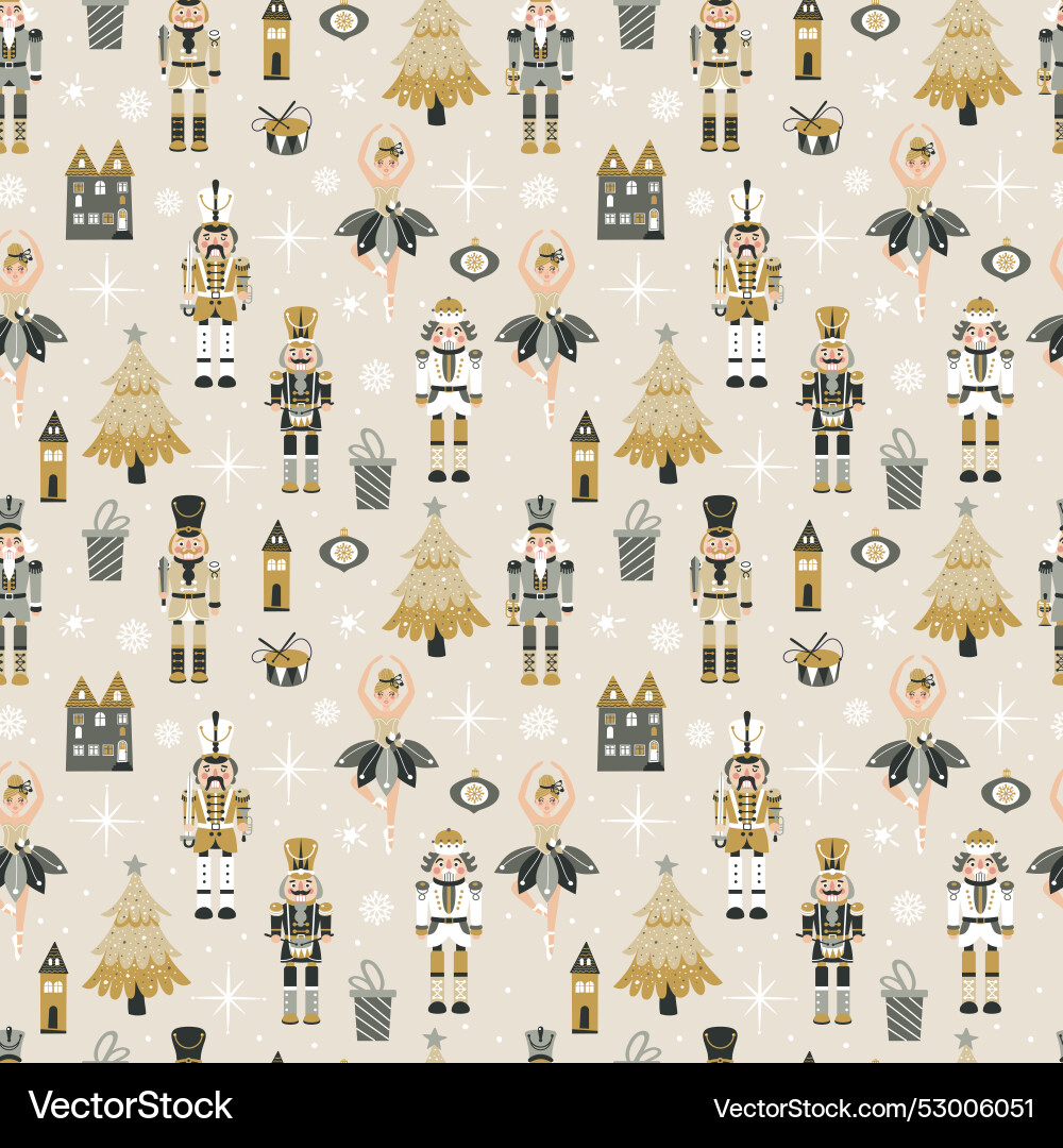 Seamless christmas pattern with nutcrackers Vector Image