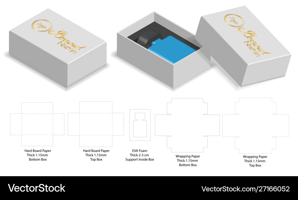 Box Verpackung Stanzschablone Design 3d Mock-up Vektorbild