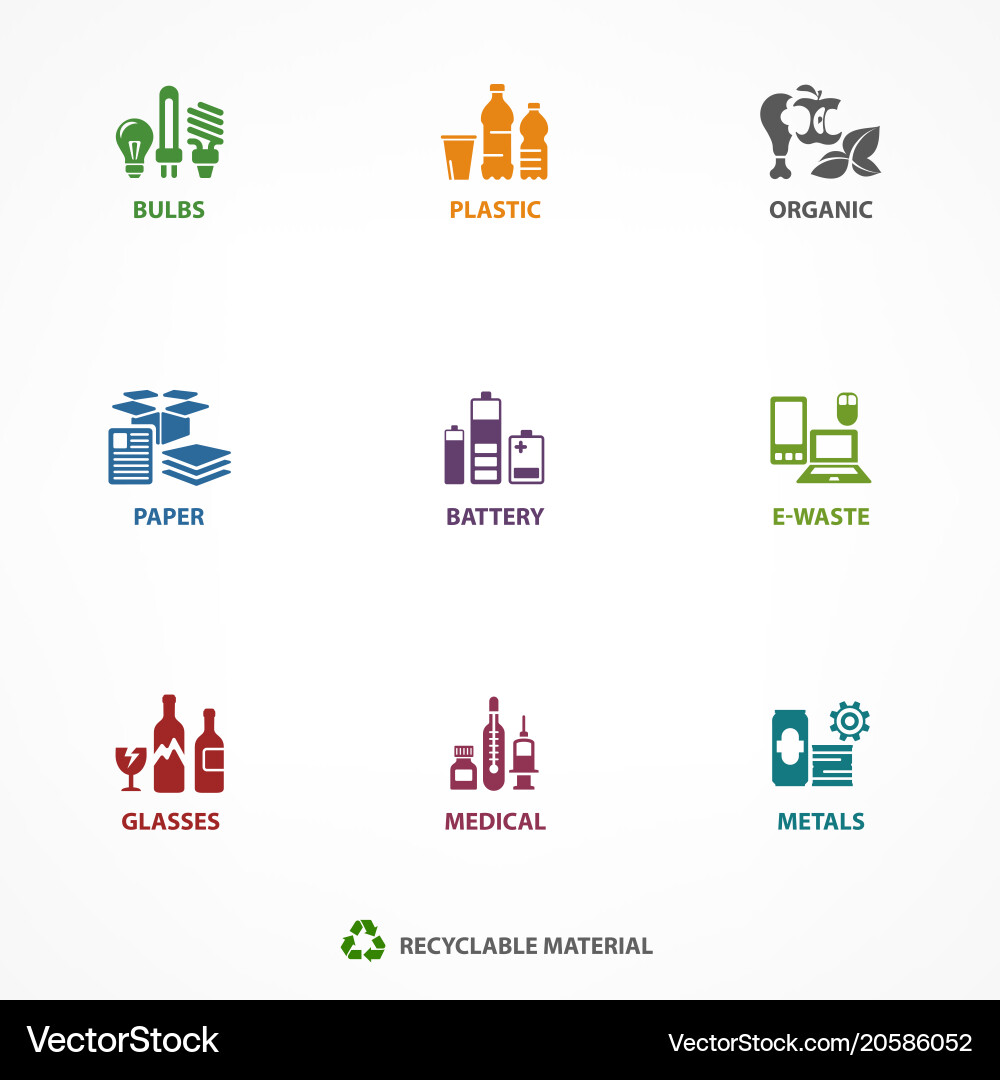 Garbage waste recycling icons Royalty Free Vector Image