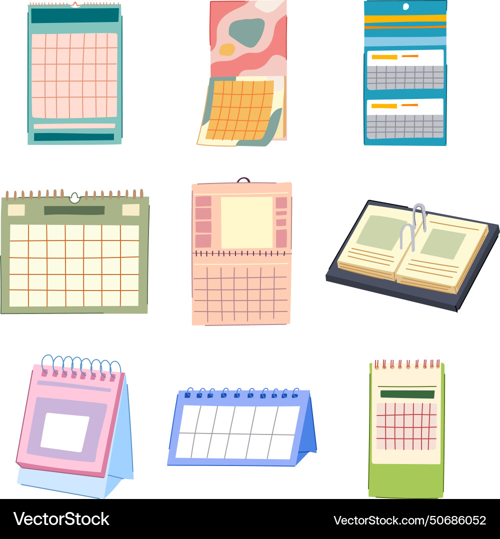 Office calendar set cartoon Royalty Free Vector Image