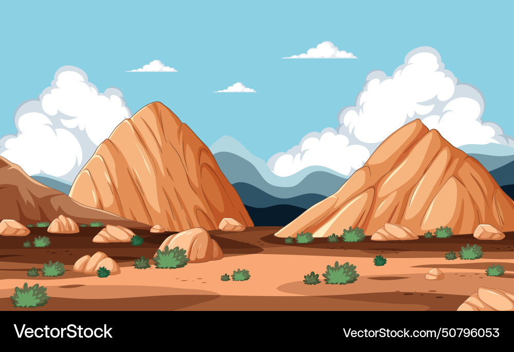 Cartoon desert scene with mountains and clouds Vector Image