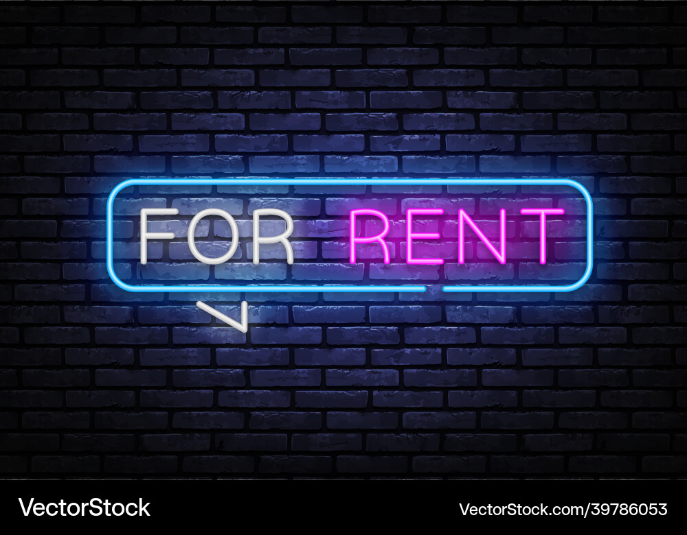 For rent neon sign design Royalty Free Vector Image