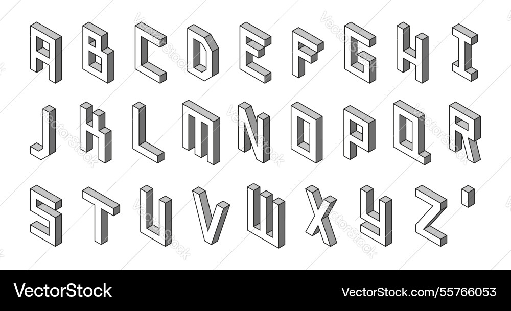 Isometric alphabet with apostrophe Royalty Free Vector Image