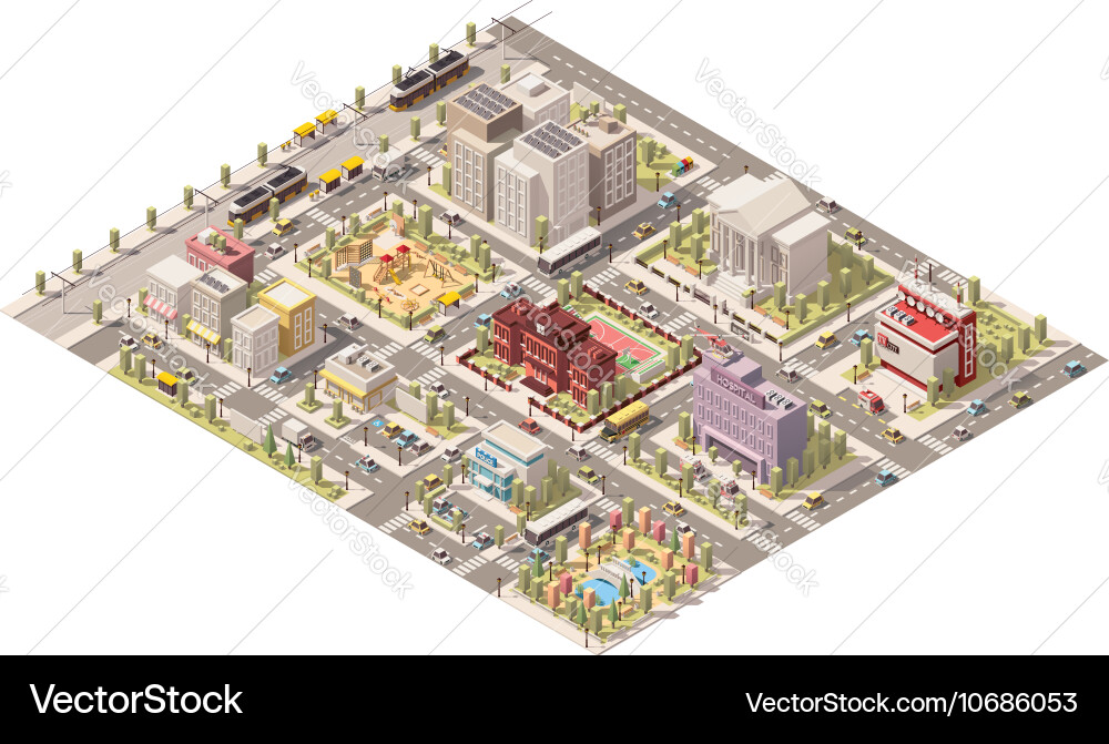 Isometric low poly city Royalty Free Vector Image