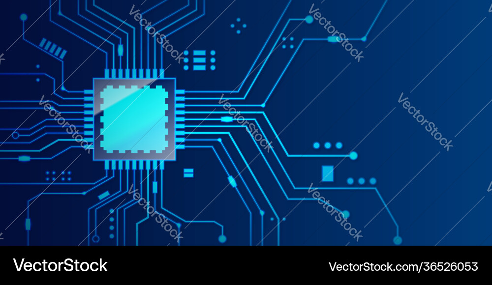 Microchip processor banner with blue background Vector Image