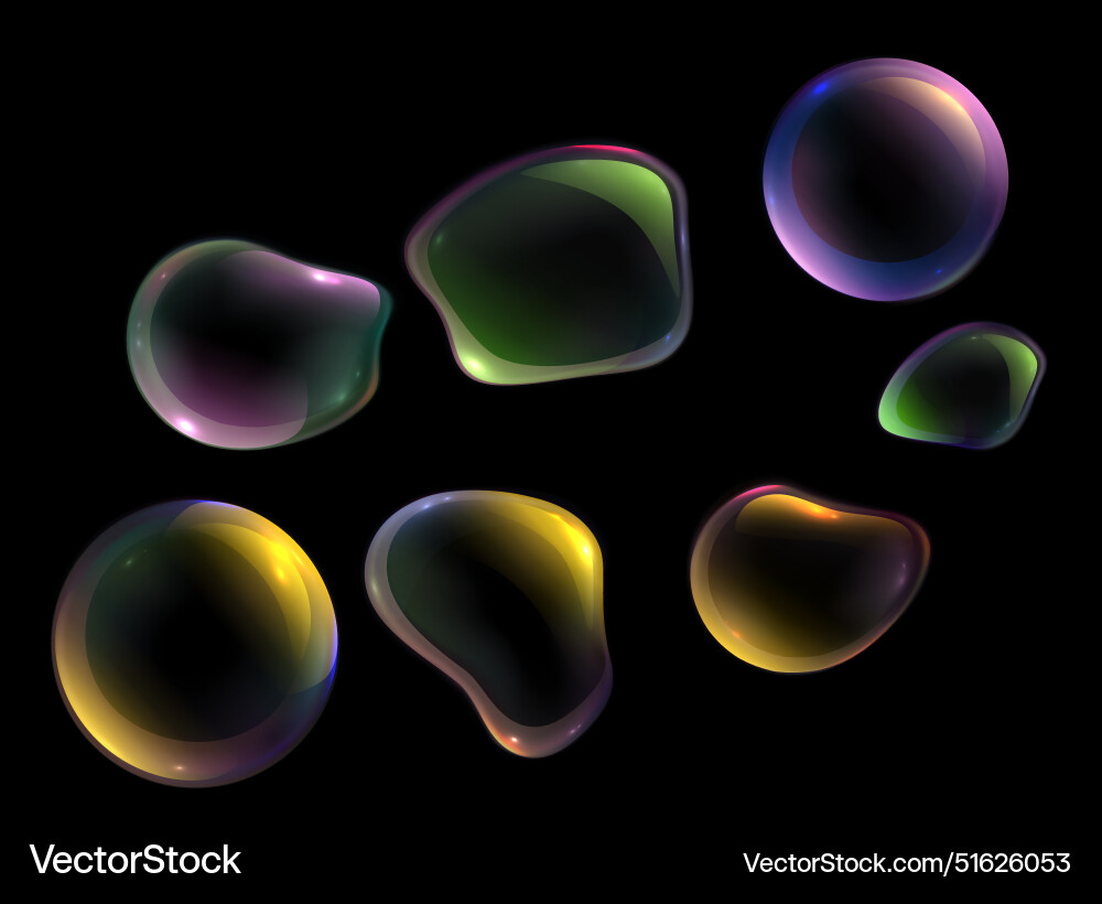 Set of realistic colorful soap bubbles Royalty Free Vector