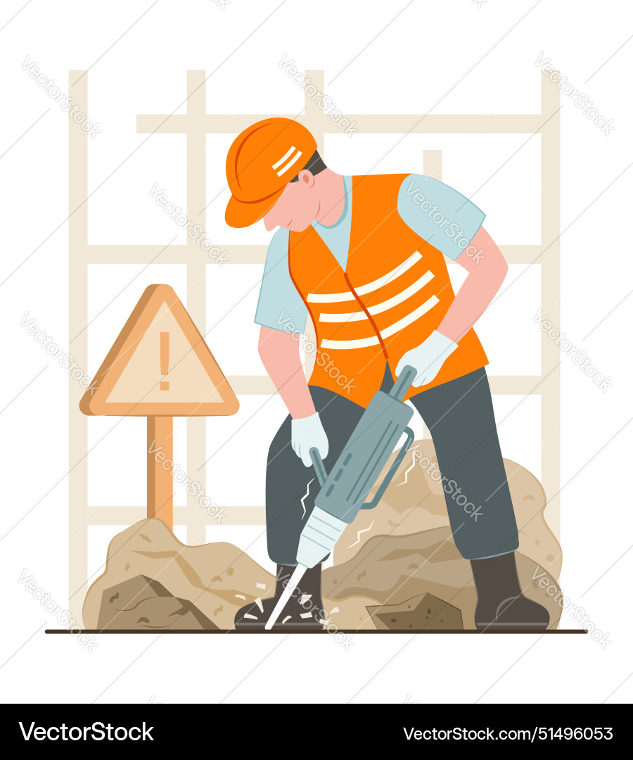 Worker man using a jackhammer on construction site