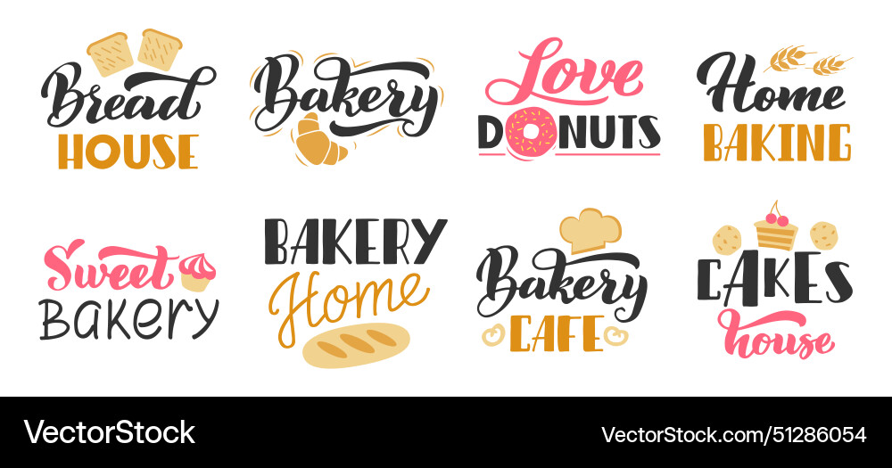 Bakery hand drawn lettering pastry bread Vector Image