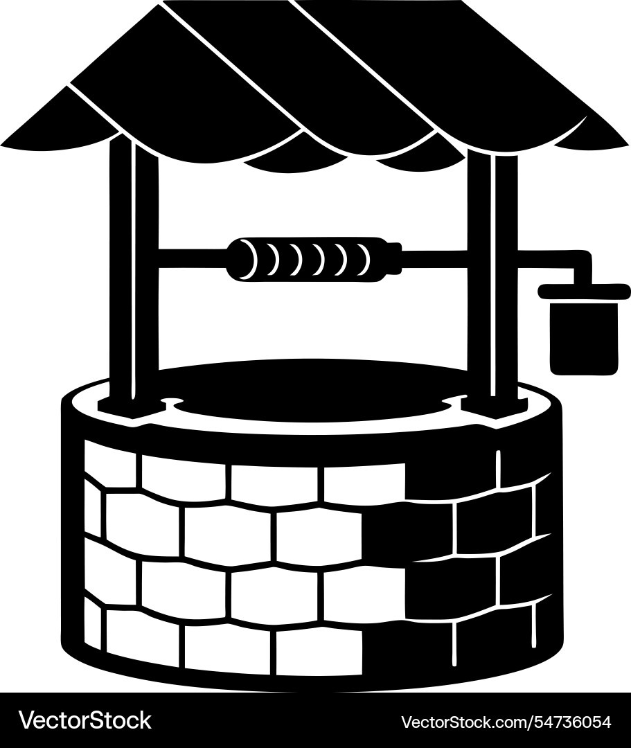 Rustic stone well silhouette for farm vintage Vector Image