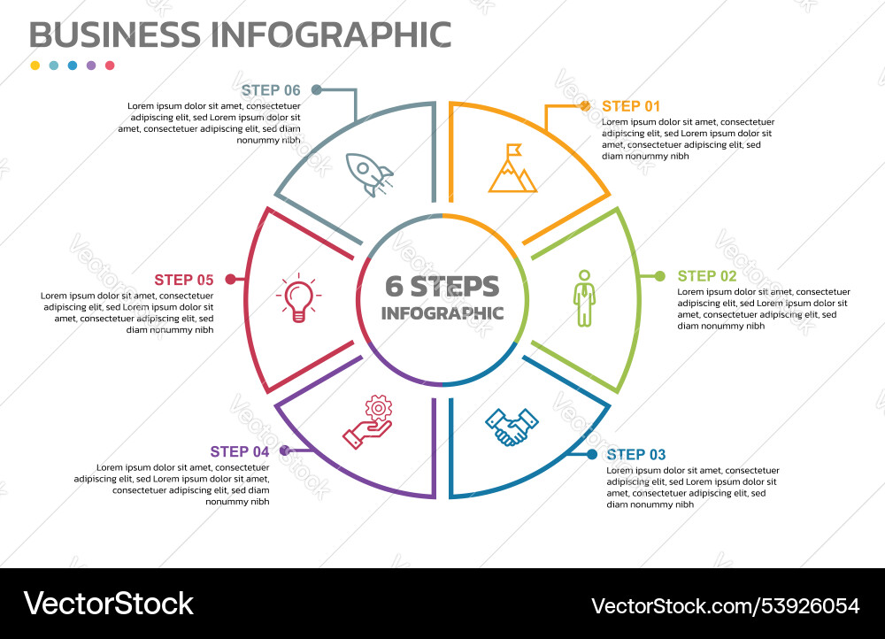 Visual data presentation cycle diagram with 6 Vector Image