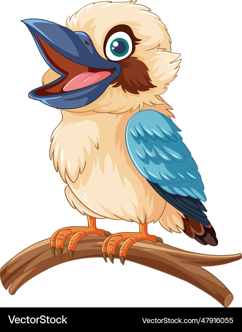 A smiling kookaburra bird standing on tree Vector Image