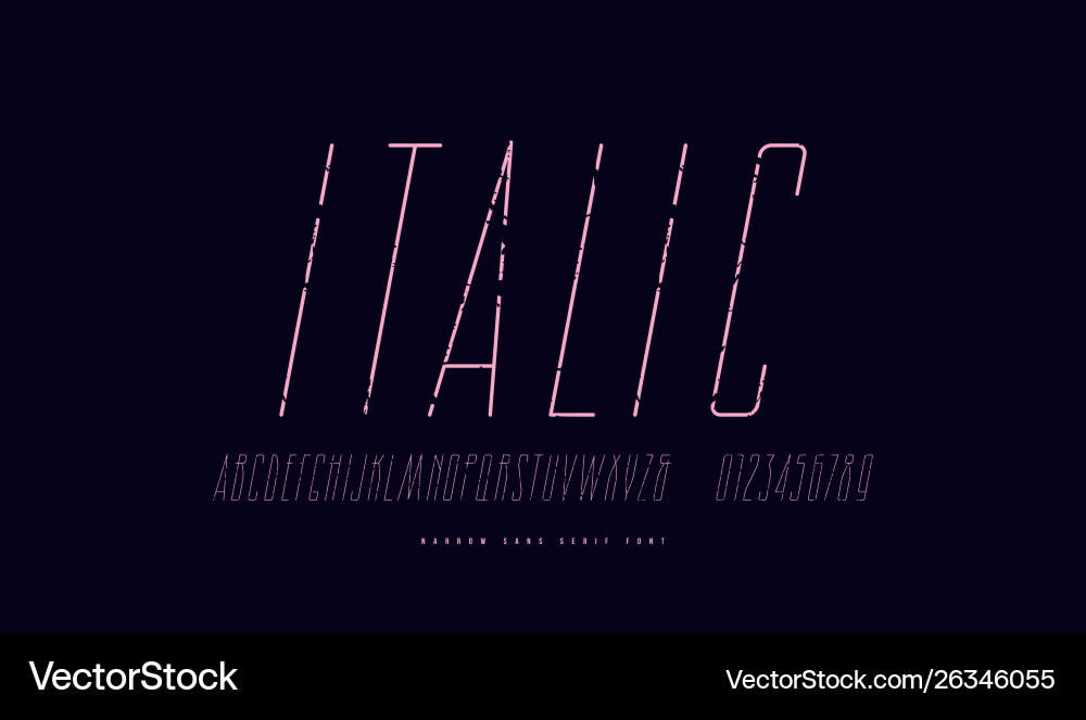 Condensed italic sans serif font Royalty Free Vector Image