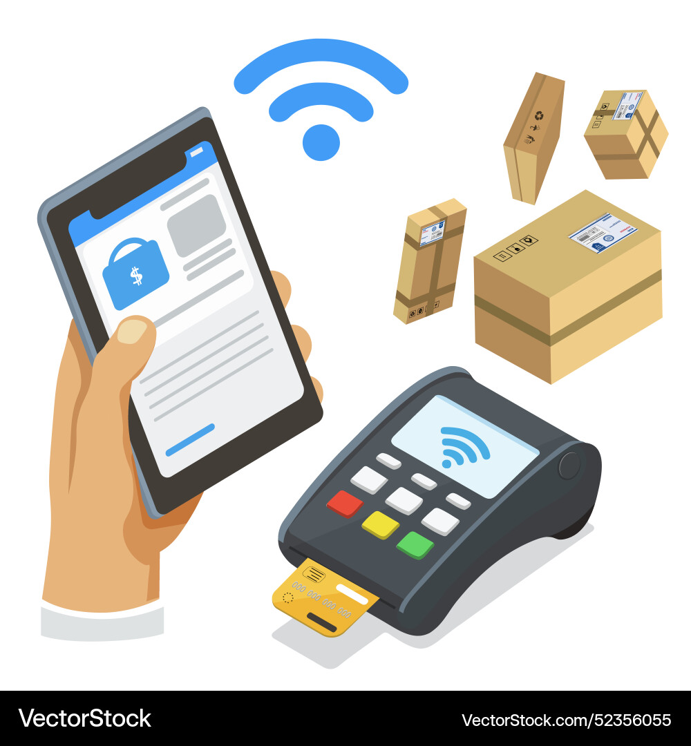 Method of payment by card through the pos Vector Image