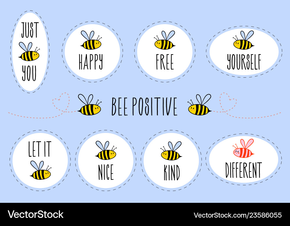 Motivational Bee Stickers - Positive Vibes Vector Image