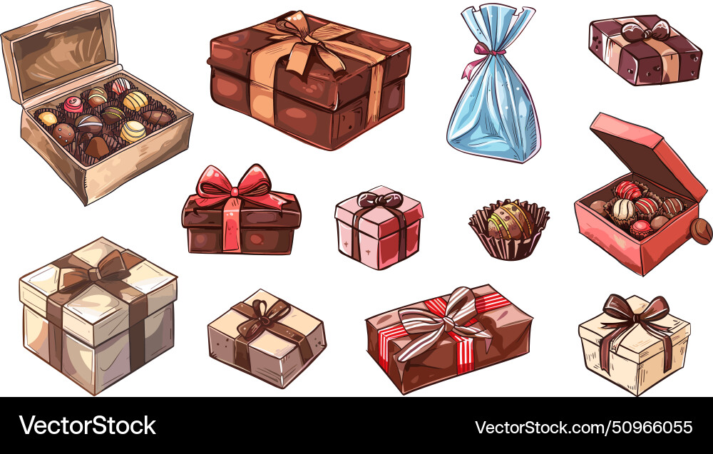 Present boxes with chocolate candies cartoon Vector Image