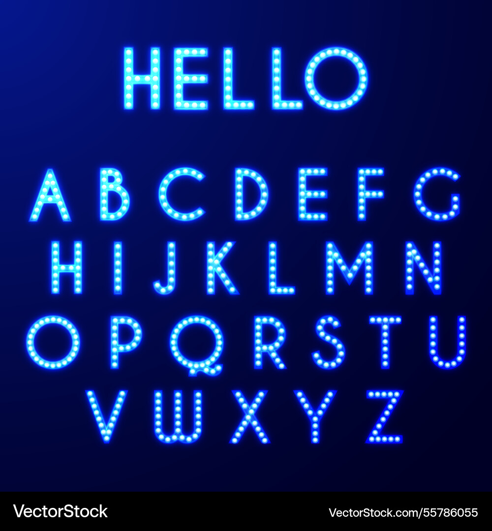 Shiny alphabet with light bulbs Royalty Free Vector Image