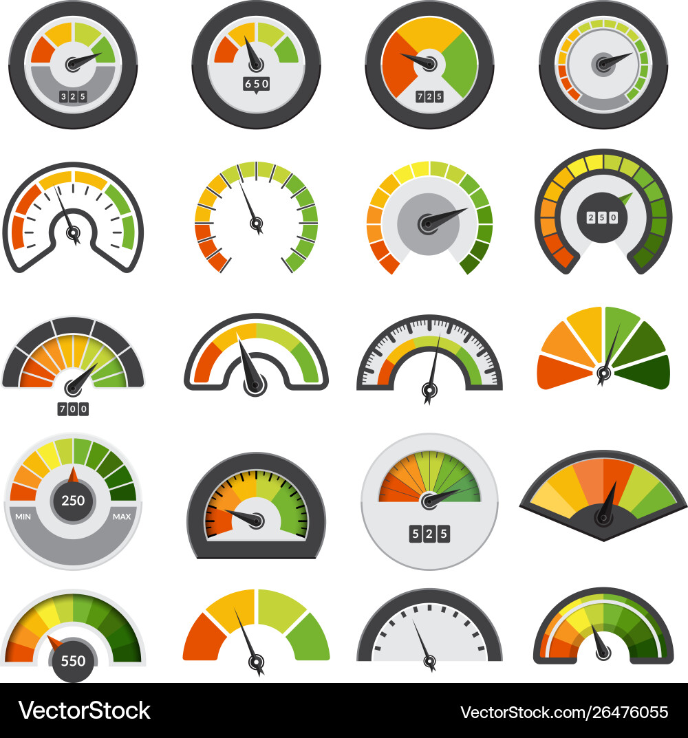 Speedometers collection symbols speed score Vector Image