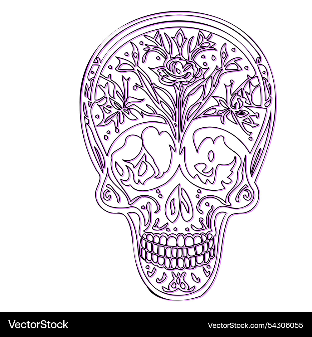 Sugar skull outline coloring page Royalty Free Vector Image