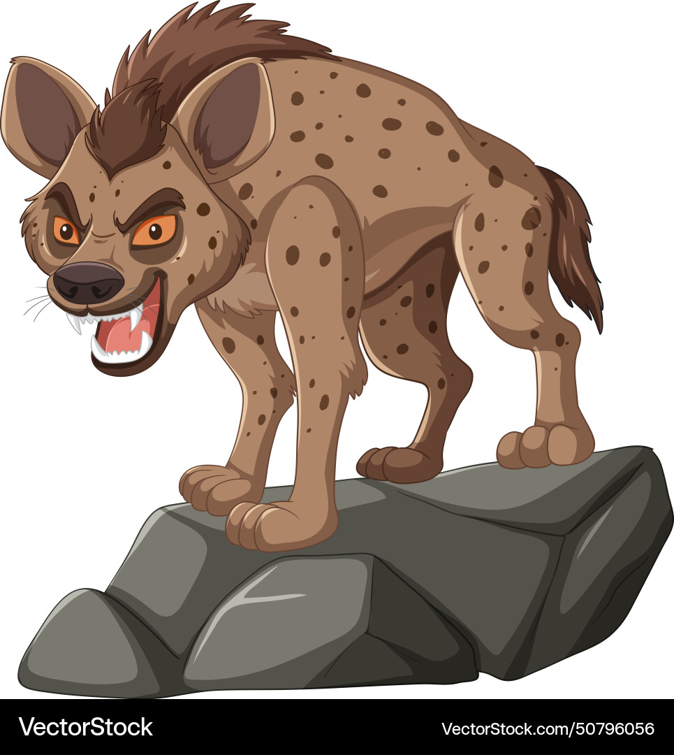 Angry spotted hyena standing on a stone Royalty Free Vector
