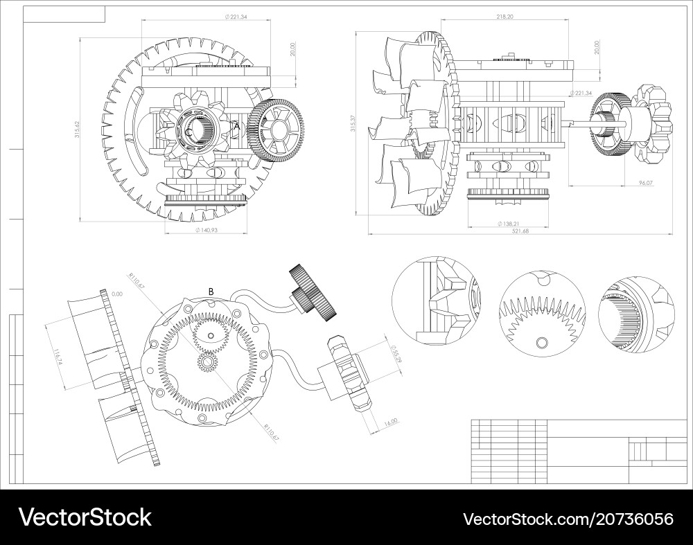 Gear Mechanism Blueprint Royalty Free Vector Image