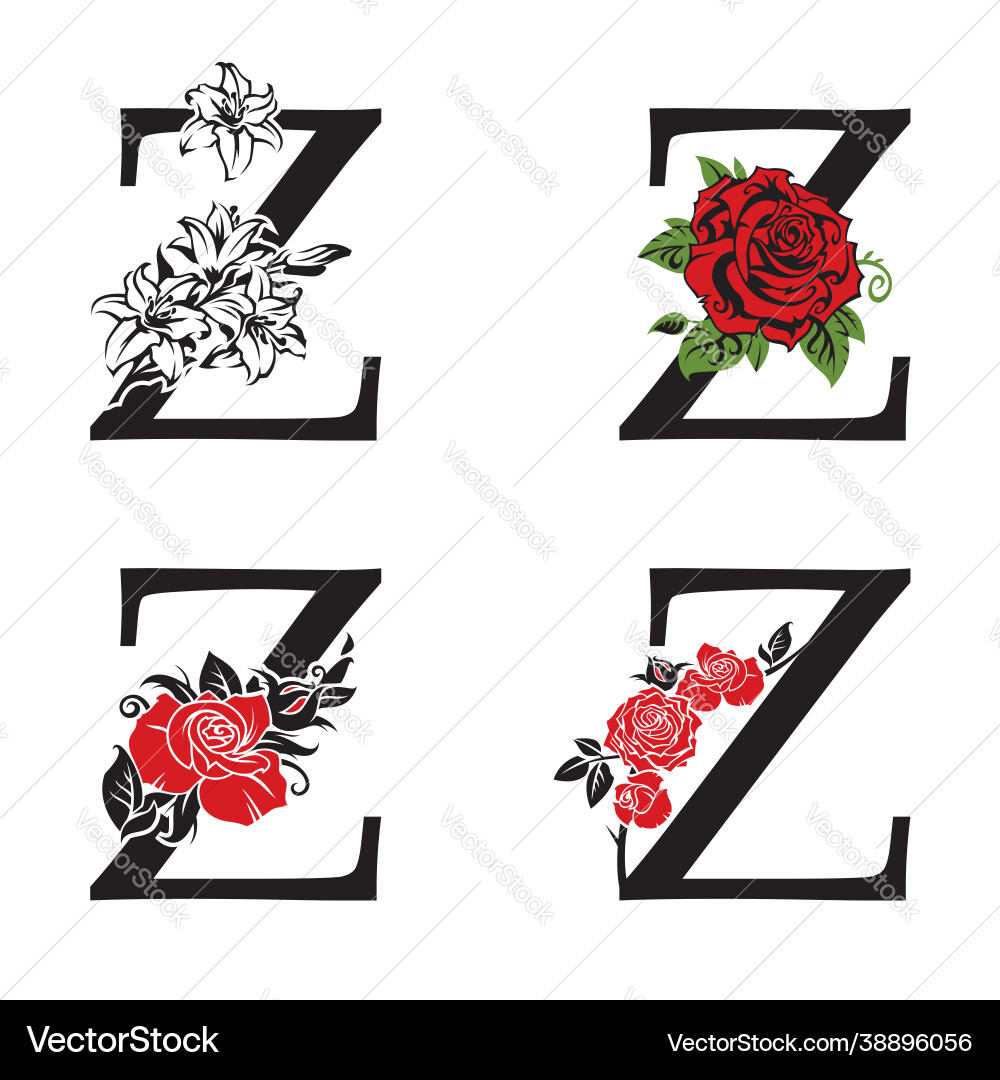 Letters z with flowers bouquet Royalty Free Vector Image