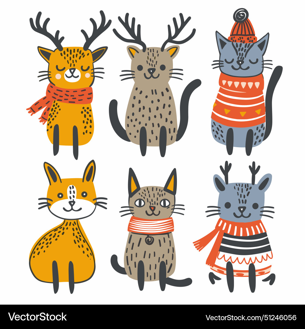 Six cartoon animals dressed winter accessories Vector Image