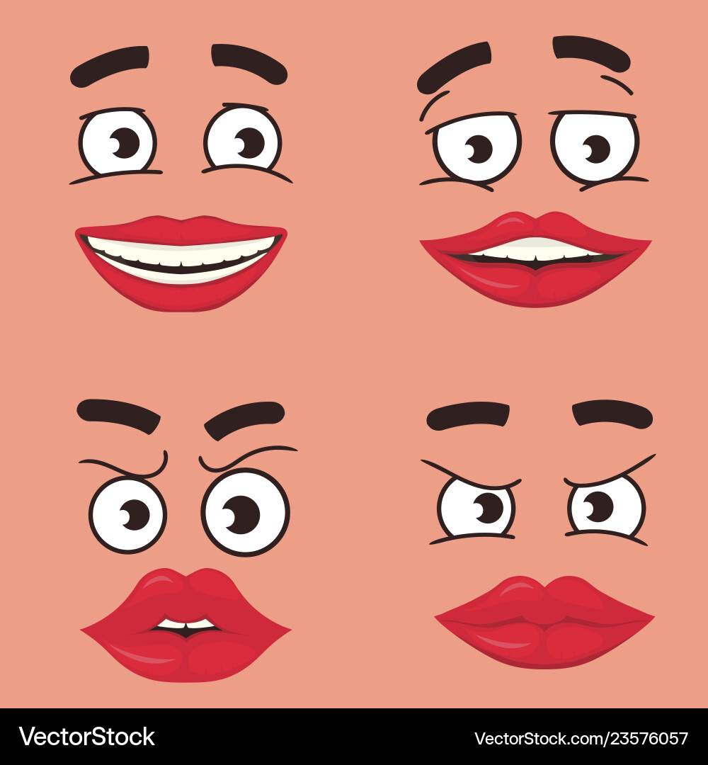 Funny faces set cartoon comics face expressions Vector Image