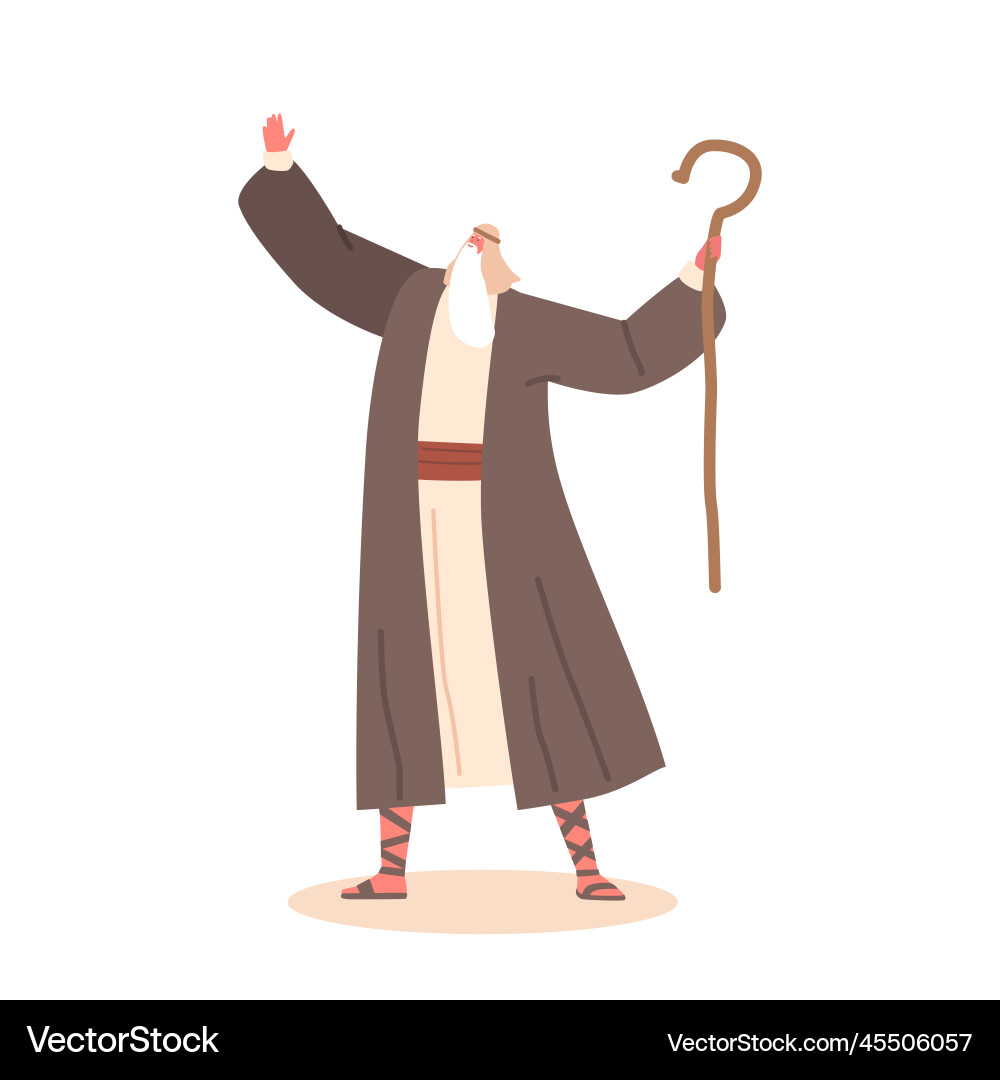 Moses with staff old prophet standing raised Vector Image