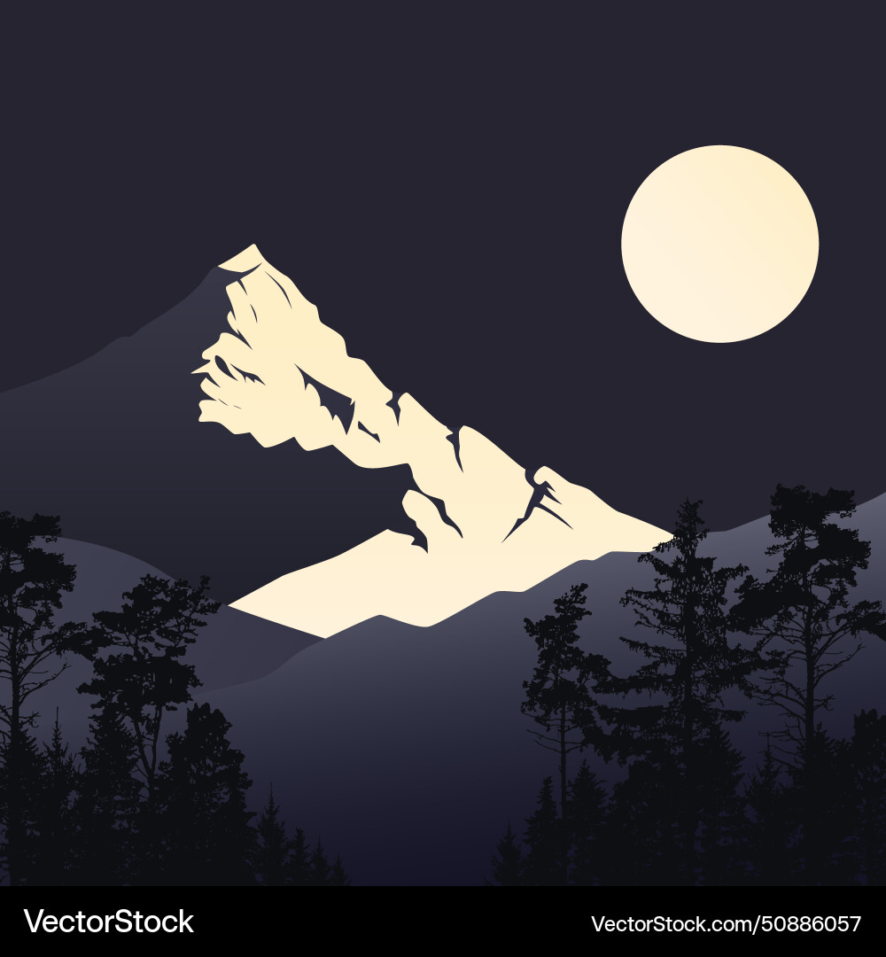 Mountains and pines on a moonlit night Royalty Free Vector