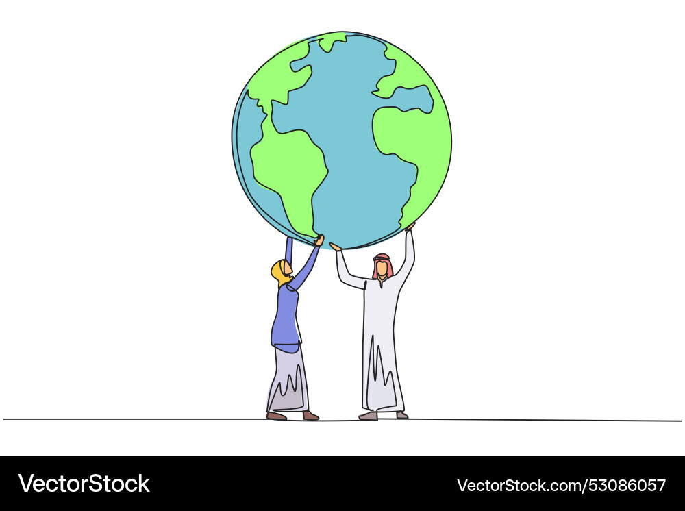 Single continuous line drawing arab man Royalty Free Vector