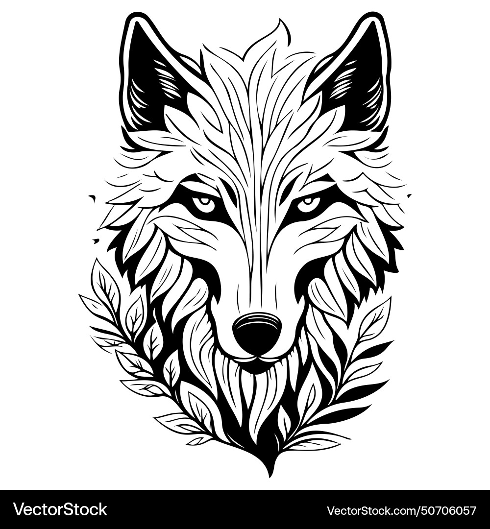 Wolf brave with floral spring sketch hand draw Vector Image