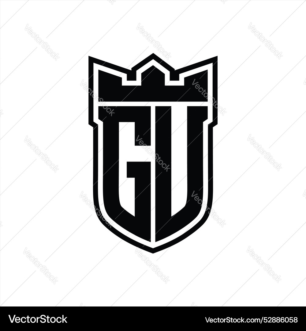 Gu logo shield shape with geometric crown inside Vector Image