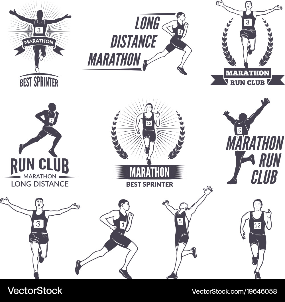 Marathon Runner Labels & Badges Royalty Free Vector