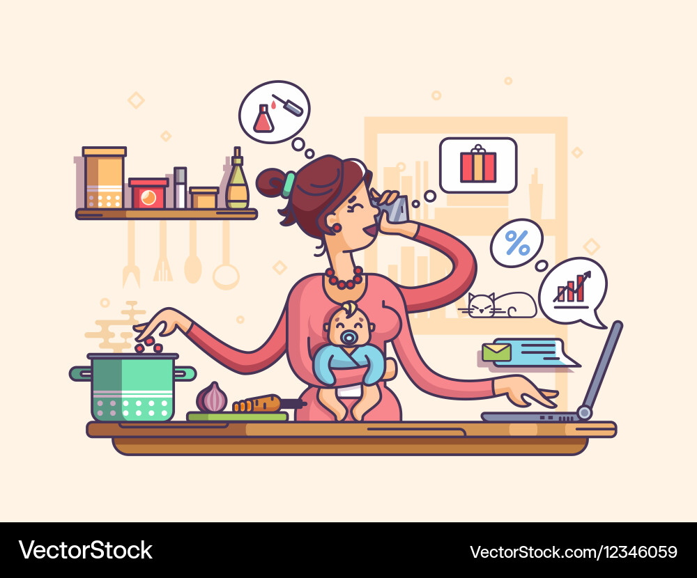 Busy mother with baby Royalty Free Vector Image