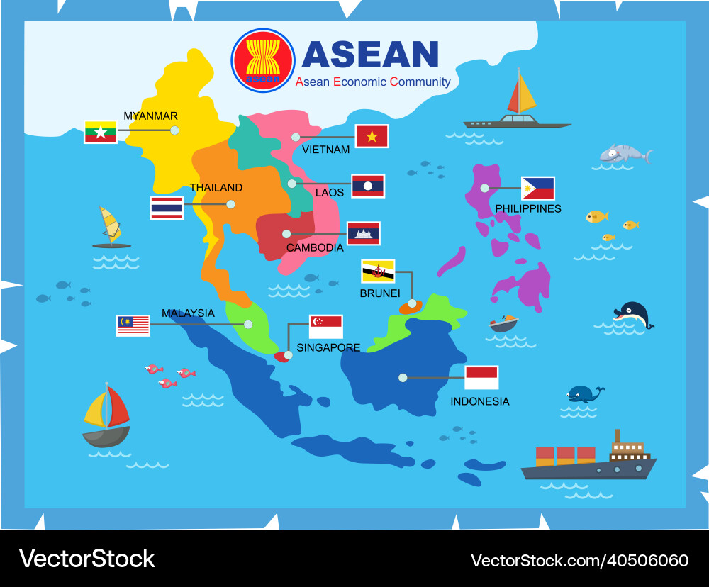 Aec asean economic community world map Royalty Free Vector