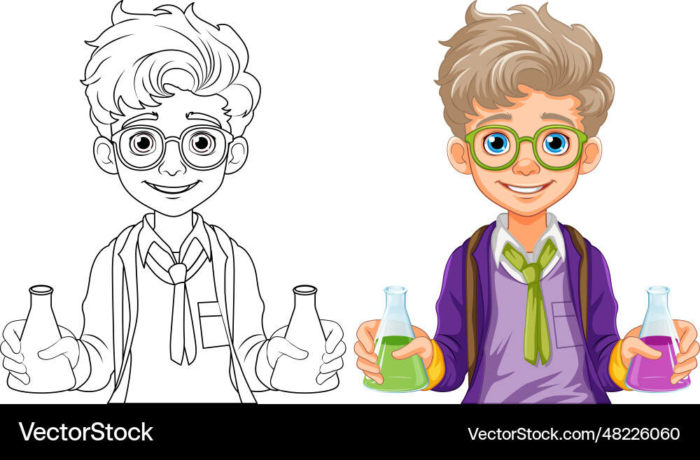 Male student cartoon holding conical flask Vector Image